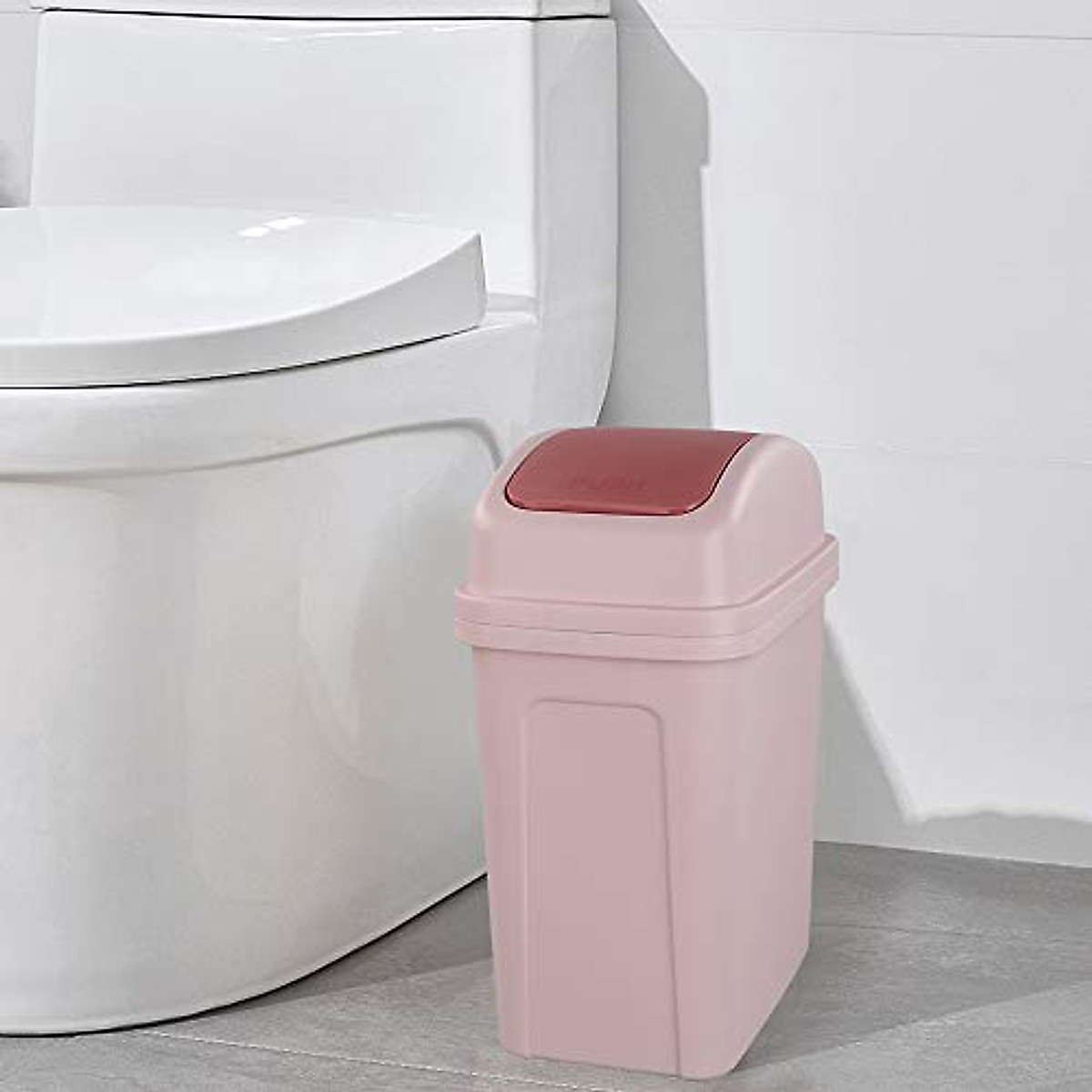 Asking 1.8 Gallon Small Trash Can with Swing-top Lid, Plastic Garbage Bin, Pink