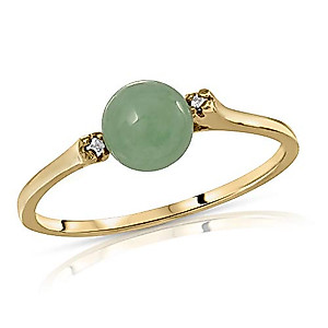Regalia by Ulti Ramos 14K Gold Genuine 6mm Green Jade and .02cts Diamond Ring (Yellow Gold)