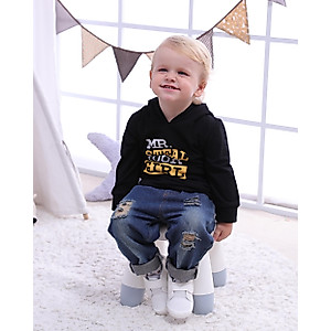 YALLET 2T 3T Toddler Baby Boy Clothes Fall Winter Outfit Sets Long Sleeve Letter Hoodies Top+Ripped Denim Pants 2pcs