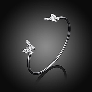 Halawly 925 Sterling Silver Cuff Bracelets for Women Cute Butterfly Bracelet