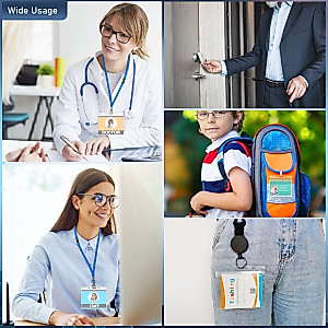 Fushing 20Pcs Extra Thick ID Badge Holders, Exclusive Double-Deck 3x4 Clear Plastic Horizontal Name Tag Badge ID Card Holders, Single Layer Thickness 0.4mm Thicker 60% Than Standard 0.25mm