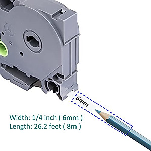 Hehua Compatible 1/4" (0.23") Laminated Tape Replacement for Brother P-Touch TZe-211 TZe211 TZ211 TZ-211 Label Tape, 6mm x 8m Black on White TZ Tape, Water Resistant, 6-Pack