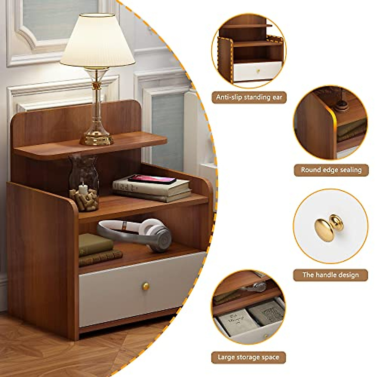 Koifuxii Mid Century Modern Nightstand,Small Nightstand,Nightstand with Drawer,Wood Nightstand,Storage End Table,Night Table for Bedroom,Brown