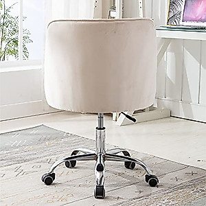 SSLine Modern Cute Desk Chair Elegant Velvet Home Office Computer Chair on Wheels Upholstered Swivel Task Chair w/Tufted Back Stylish Vanity Chairs for Girls Women (C Type-Beige)