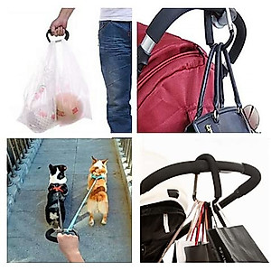 Magnoloran 4 Pack Grocery Bag Shopping Bag Holder Handle Carrier Tool Baby Stroller Hook Stroller Organizer Hook Clips Multi Purpose Snap Hook Carabiner Clip with Cushion Grip, Black & Purple