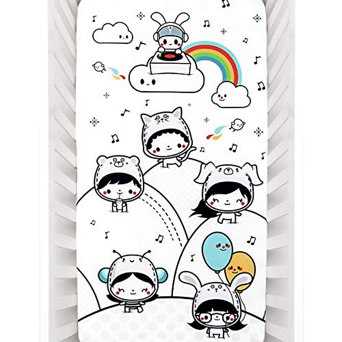 Rookie Humans 100% Organic Cotton Sateen Fitted Crib Sheet: Party in My Crib, Modern Nursery, Use as a Photo Background for Your Baby Pictures. Standard Crib Size (52 x 28 inches)