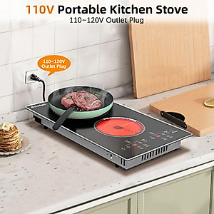 Cooksir Portable Electric Cooktop 2 Burner, 110V Plug in Electric Stovetop with Protective Full Metal Edge, 12 Inch Countertop & Built-in Ceramic Cooktop with Safety Lock, Timer, Sensor Touch