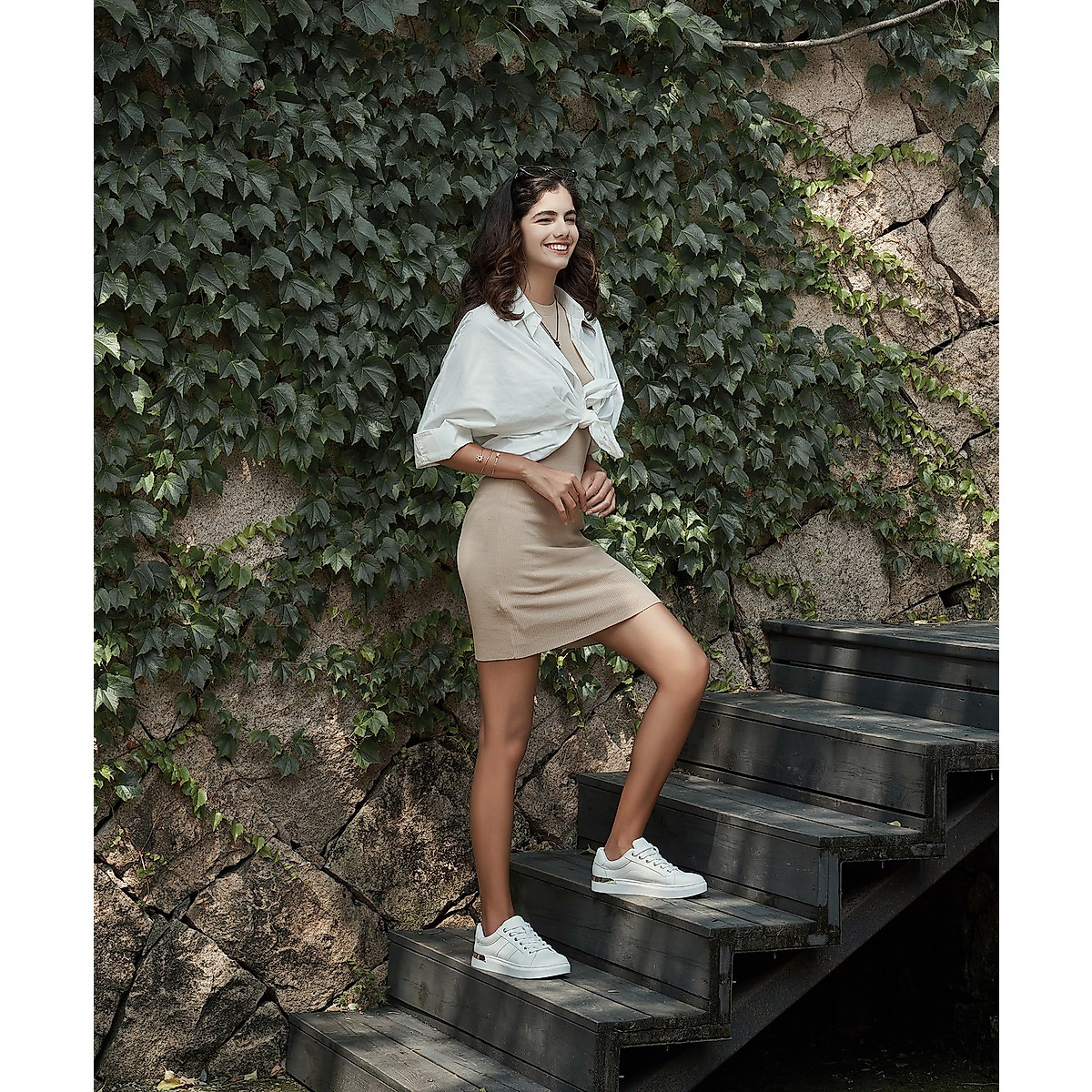 Jeossy Women's 8011 Fashion Sneakers, Lace-up Casual Dress Sneaker, White, Size 8 US-Tennis Walking Dress Shoes for Lady(DJY8011 White 08)