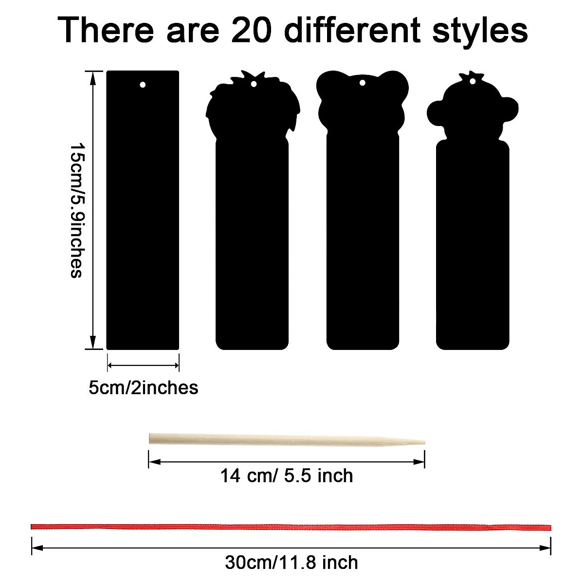 Blulu 100 Pieces 20 Styles Valentines Animal Scratch Bookmarks for Kids Magic Scratch Bookmarks DIY Bookmark Crafts with 100 Pieces Ropes and 20 Pieces Wood Stylus for Boys Girls Students Classroom