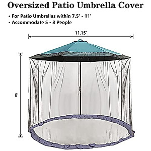 Patio Umbrella Mosquito Netting Patio Umbrella Mesh Screen with 2 Doors for 7.5FT to 11FT, Adjustable Bug Screen Accessory, Outdoor Offset Umbrellas Screen Equipped with Double Zippers and Solid Lead
