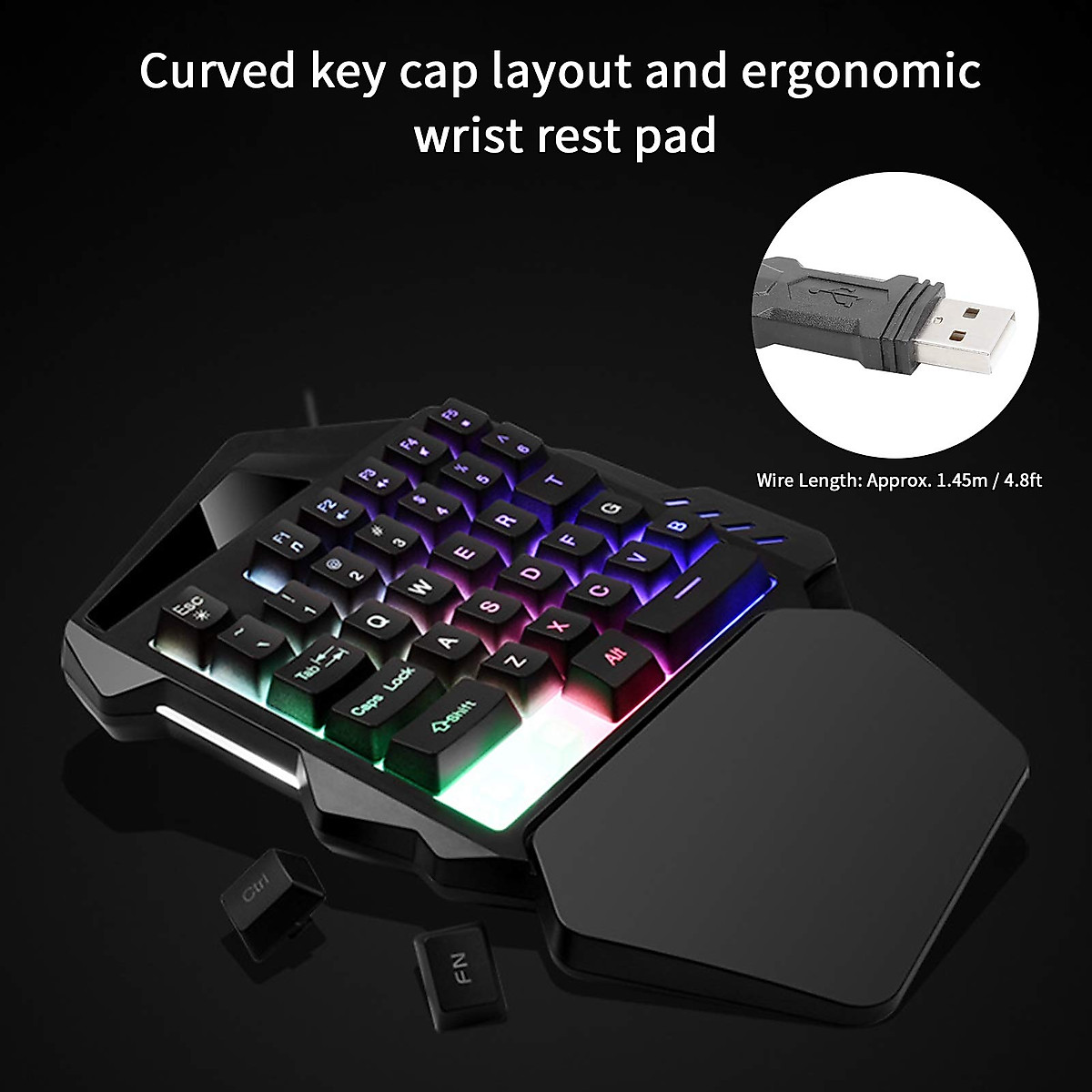 214 Gaming Keyboard,35 Keys Wired Ergonomic One?Handed Mechanical Keyboard,Plug and Play USB PC Game Keyboard with RGB Backlit,for Win2000/Win8/Win XP/Vista/for Android