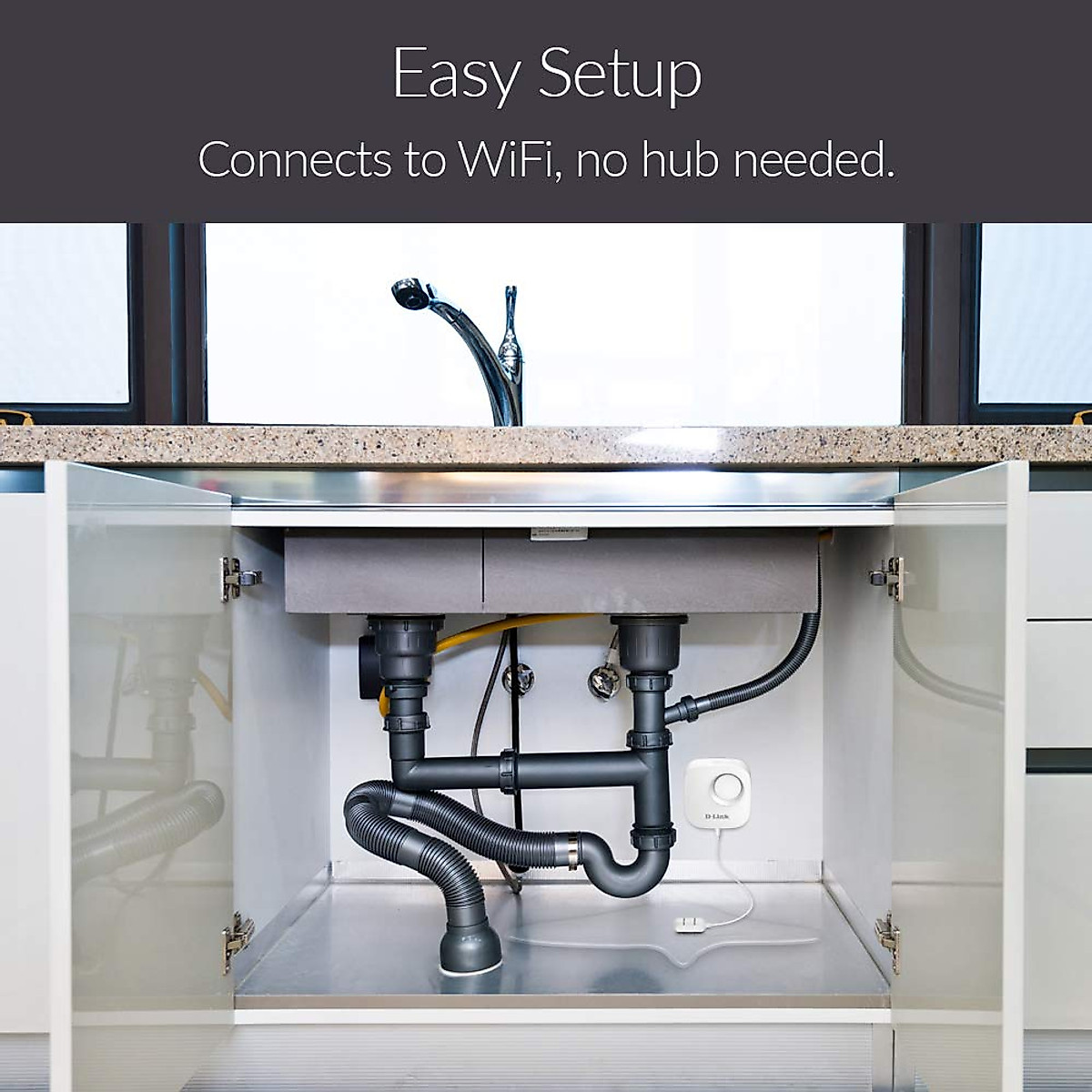 D-Link Wi-Fi Water Leak Sensor and Alarm, App Notifications, Battery Powered, No Hub Required (DCH-S161-US)