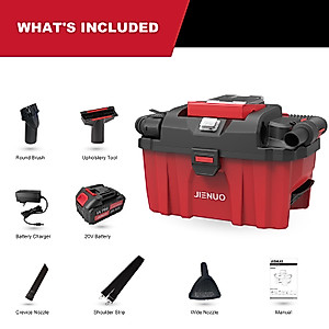 JIENUO Cordless Shop Vac Wet and Dry, with 20V 4.0Ah Battery and Charger, 2.5 Gallon Shop Wet Dry Vacuum Cleaner with Blower Function, Portable Commercial Vac for Car, Home and Garage