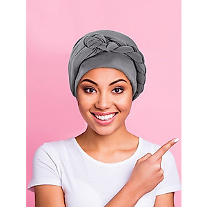 3 Pieces Head Wrap Turban Headwear Pre-Tied Twisted Braid Hair Cover Headwrap Hats for Women Girls (Black, Gray, Light Blue, Popular Style)