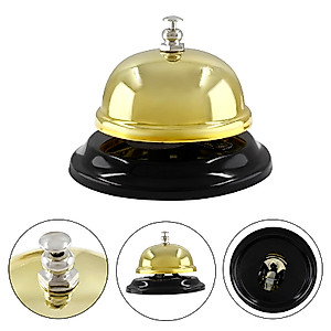 BokWin 1 Set Front Counter Bell Metal Call Bell Desk Service Dinner Bell with Double-Side Sign for Hotel Kitchen Restaurants Office Hospital(Gold)