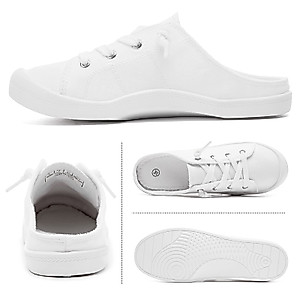 Womens Canvas Mule Sneakers,Memory Foam Backless Sneakers,Casual Slip on Shoes for Women(New White.US7)