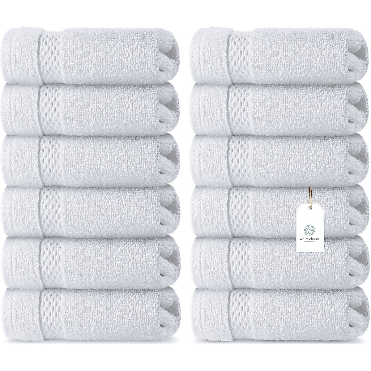 White Classic 2 Luxury White Bath Mats 22 x 34 and 12 Luxury White Washcloths 13 x 13 | Cotton, Highly Absorbent and Quick Dry for Hotels, Spa and Bathroom