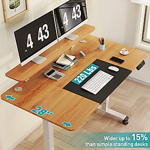 WOKA 55 x 28 Inch Dual Motor Electric Standing Desk, 2-Tier Height Adjustable Stand up Desk, Sit Stand Desk with Memory Controller, Adjustable Desks for Home Office, Motorized Desk with Splice Board