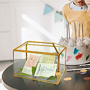 YIMORENCE V Gold Wedding Glass Card Box – 12.6 inch Large Wedding Card Holder Handmade Gold Glass Terrarium with Slot and Heart Lock