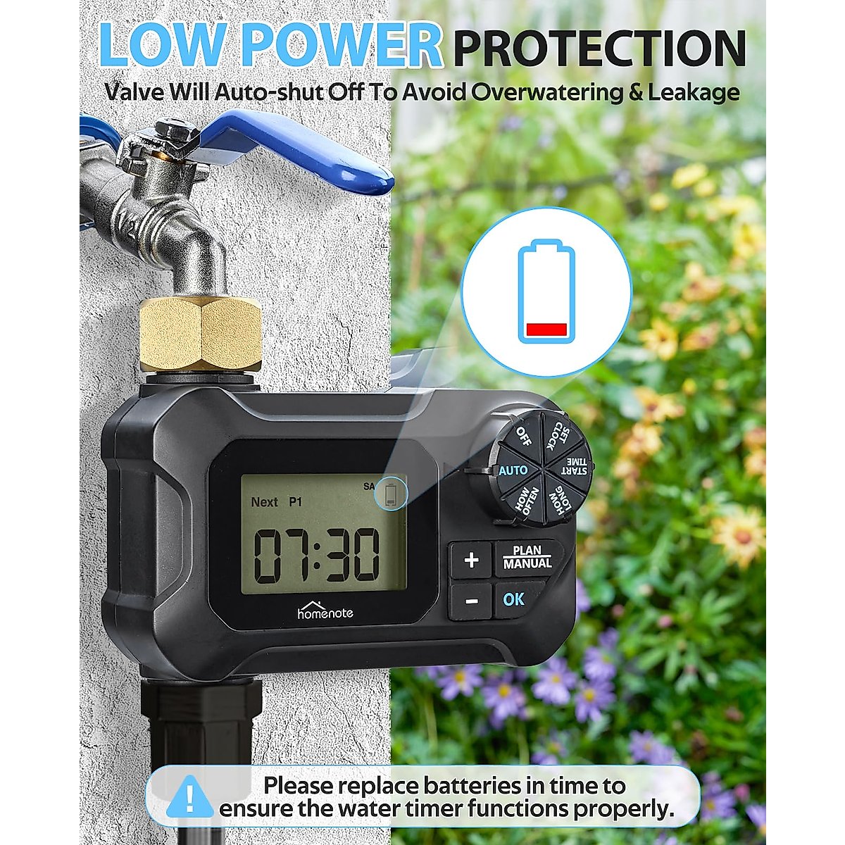 HOMENOTE Sprinkler Timer, Water Timer for Garden Hose, Programmable Hose Timer for Lawn Watering System Automatic Irrigation System with Rain Delay/Manual Mode, IP65 Waterproof