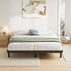 Bednowitz 2 Inch High Queen Box-Spring with Steel Slats, Quick Lock Queen Bunkie-Board Only, Low Metal Frame Bed-Slat Replacement, Noise Free Mattress Surpoort Base, Black