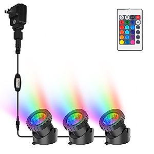 CREPOW RGB Pond Lights, Super Bright LED Underwater Submersible Colorful Landscape Spotlights, 98ft Remote Control IP68 Waterproof Fountain Lights for Fish Aquarium Tank Garden Yard Pool (Set of 3)