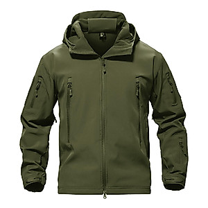 TACVASEN Men Winter Waterproof Snowboard Softshell Parka Jacket Tactical Hoodie Rain Jackets Fleece Lined Mutil-pockets Ski Coats Army Green M