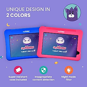 SoyMomo Tablet Pro 2.0 for Kids, Parental Control with Remote Blocking, Cyberbullying Detector, WiFi, Bluetooth, 8” Screen, 64GB Memory, 4GB RAM, Camera, 5000 mHa, Includes Silicone Case (Pink)