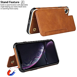iCoverCase Wallet Case, with Card Slots Holder and Wrist Strap PU Leather Kickstand Double Magnetic Clasp Shockproof Cover Case for iPhone XR 6.1 Inch (Khaki)