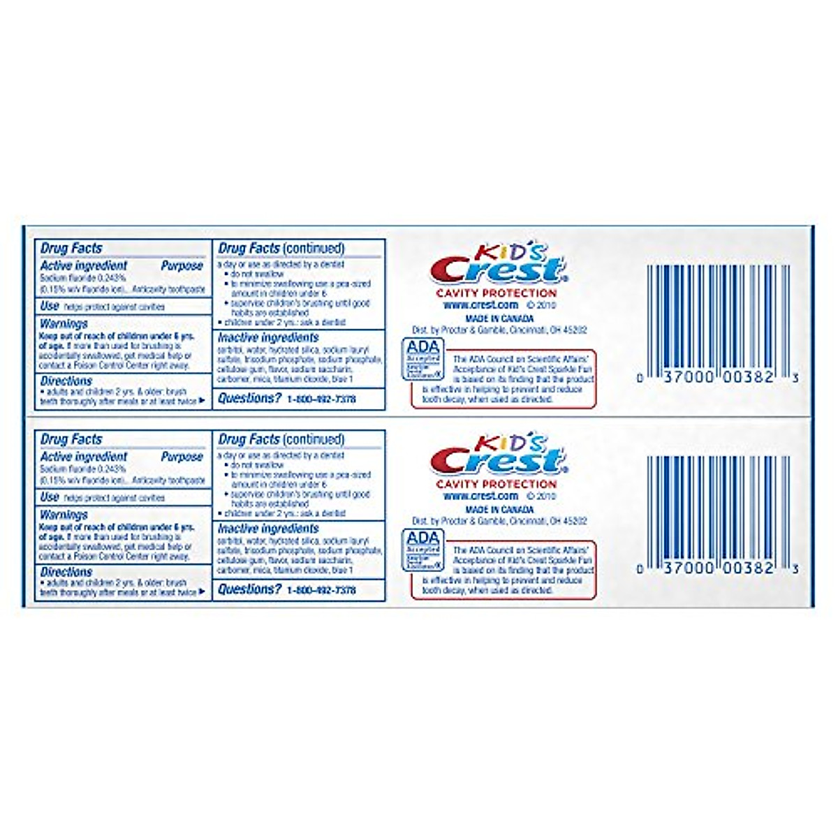 Crest Kid's Cavity Protection Toothpaste for Kids (children and toddlers 2+), Sparkle Fun Flavor, 4.6 Ounce (Pack of 2)