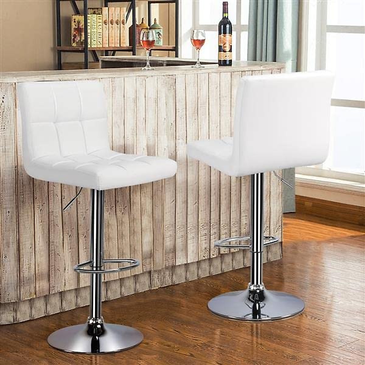 Yaheetech X-Large Bar Stools - Square PU Leather Adjustable Counter Height Swivel Stool Armless Chairs Set of 4 with Bigger Base,White