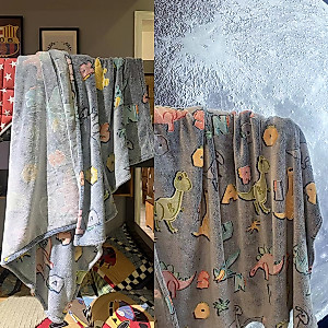 Glow in The Dark Blanket Dinosaur Throw Blankets for Boys Kids Toys Gifts Birthday Decorations for Girls Soft Cozy 50" 60"