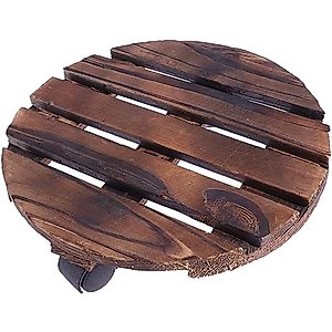 Round Wheeled Wooden Planter Caddy Movable Plant Flower Pot Stand with Wheels for Garden Home