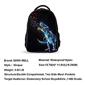 SARA NELL Kids Dinosaur School Backpack Tyrannosaurus Rex Dinosaur Sparkles in Space School Bags Girls Boys Bookbags for Children Elementary Students
