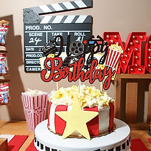 Movie Night Happy Birthday Cake Topper Glitter Movie Film Theater Birthday Cake Decoration Roll Hollywood Cinema Theme Birthday Party Baby Shower Supplies