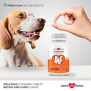 Turmeric for Dogs Anti Inflammatory Pain Relief - 120 Chewable Tablets - Hip & Joint Support Anti Inflammatory for Dogs with Curcumin and BioPerine, Antioxidant, Cardiovascular Health