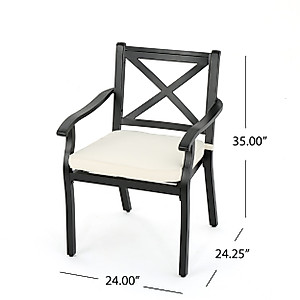 Christopher Knight Home Exuma Outdoor Cast Aluminum Dining Chairs with Water Resistant Cushions, 2-Pcs Set, Black / Ivory