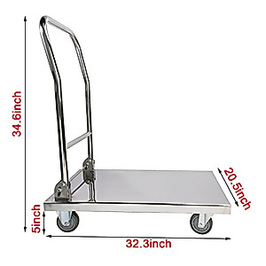 lesolar Push Cart Dolly 800lbs Folding Platform Truck Cart 32"x20" Heavy Duty Moving Platform Hand Truck Stainless Steel Foldable Moving Flatbed Dolly Cart with 360 Degree Swivel Wheels