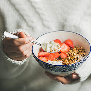 E-far Stainless Steel Teaspoons Set of 12, Modern Silverware Flatware Dessert Spoons for Home, Kitchen, Restaurant, Round Edge & Mirror Polished, Dishwasher Safe - 6.7 Inches