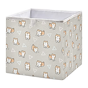Seamless Cute Cartoon Shiba Inu Dogs Geometric Triangles on Warm Grey Rectangular Storage Basket Bin, Collapsible Storage Box, Foldable Nursery Baskets Organizer for Toy, Clothes Easy to Assemble
