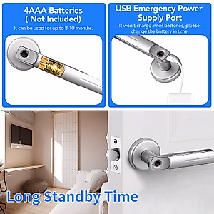 Yszbiay Fingerprint Door Lock Bedroom Door Lock Biometric Door Lock Keyless Electronic Door Knob with 30 Fingerprints Smart Lock for Home Storage Bedroom Office and Other Private Spaces（Silver）