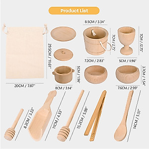 MONT PLEASANT Montessori Toys Sensory Bin Toys for 1 Year Old Toddlers, 11pcs Wooden Waldorf Toys Wooden Scoops and Tongs for Transfer Work and Fine Motor Skills Development