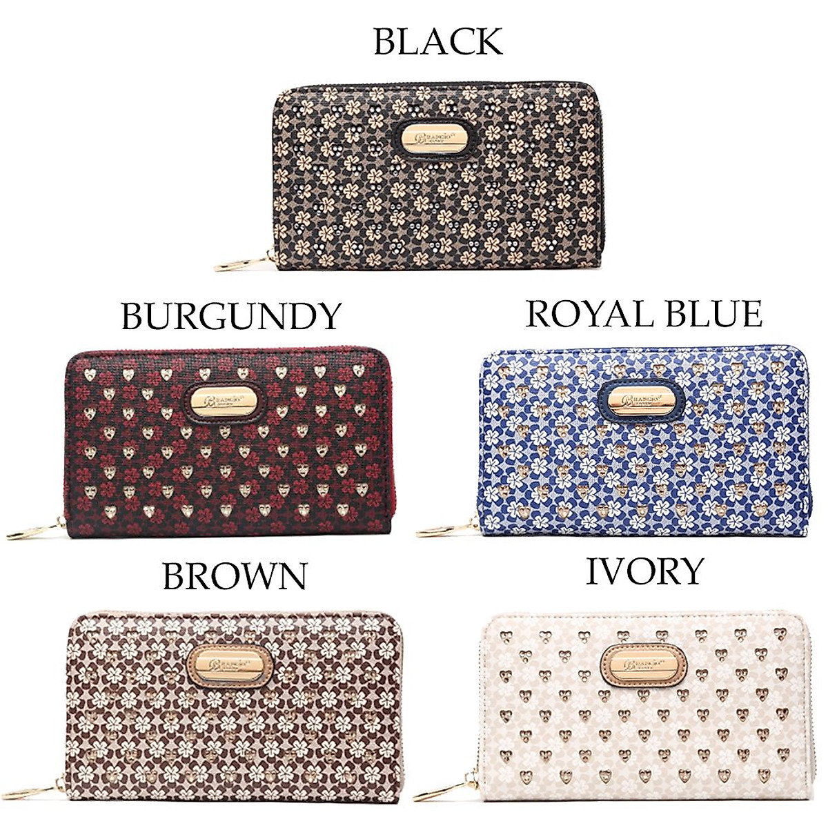 BRANGIO ITALY "Twinkle Star Women's Floral Zip Around Wallet Burgundy