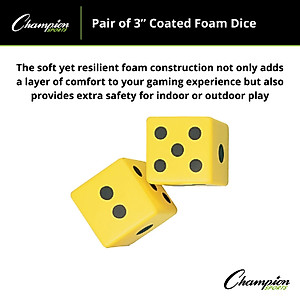 Champion Sports 3 Inch Coated Foam Dice, Yellow