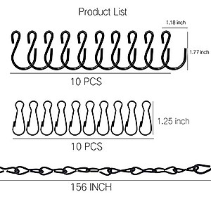 Tosuced Hanging Chains 156 Inches for Bird Feeders, Billboards, Chalkboards, Planters and Decorative Ornaments（ Black ，10 Hooks ）