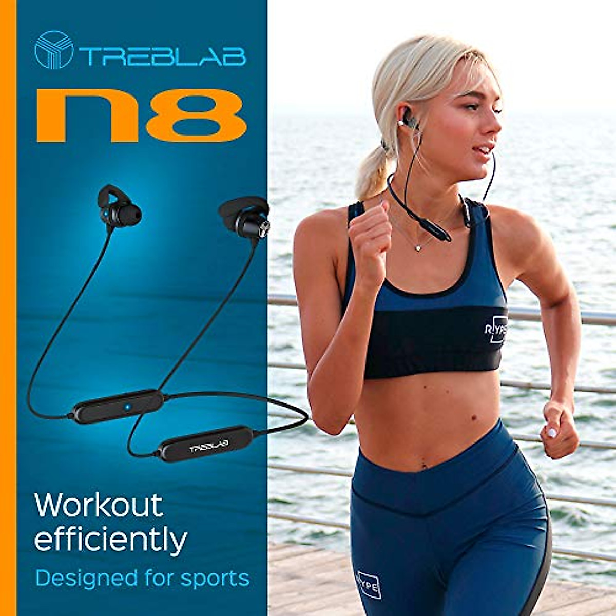 TREBLAB N8 – Magnetic Neckband Bluetooth Earphones | 7H Playtime, Lightweight, IPX5 | Noise Canceling Wireless Headphones w/Mic | Magnetic Bluetooth Earbuds for Running, Workout, Sports, Gym (Black)
