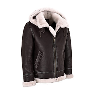 Men's Aviator RAF Classic B3 Sheepskin Bomber Flying Real Leather Jacket 116117 (XL, Brown/Beige)