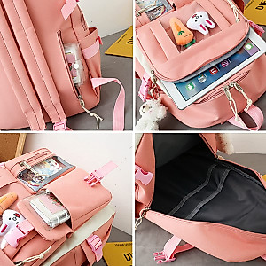 Nature Porter Kawaii Backpack 5Pcs Set with Kawaii Pendants and Pins Accessories Aesthetic Backpack Cute Laptop Backpack Travel Bag