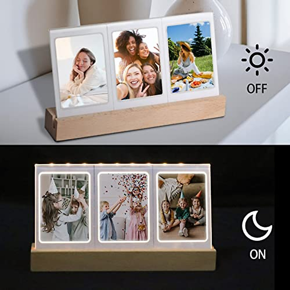 wogozan Instax Mini Picture Frame,Polaroid Frame For Fujifilm instax Mini 12/11/9/8/EVO Instant Camera and Polaroid 3" Film Photo, Can Be Used As Night Light Place 3 Photos