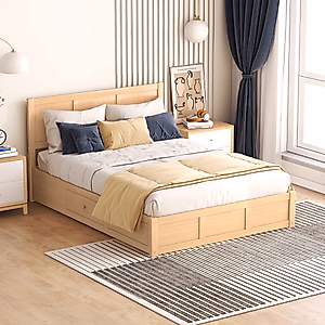 Harper & Bright Designs Full Size Bed with Storage Underneath and Headboard, Wood Lift Up Storage Bed Frame, Full Platform Bed with 2 Drawers, No Box Spring Needed, Easy Assembly - Natural